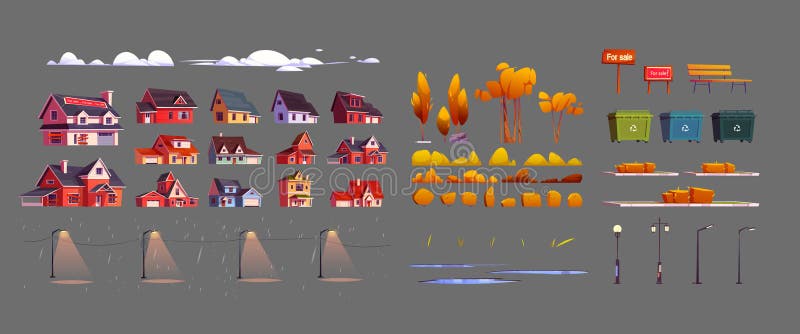 City Elements, Street Constructor, Urban Objects Stock Vector - Illustration of icon, home ...