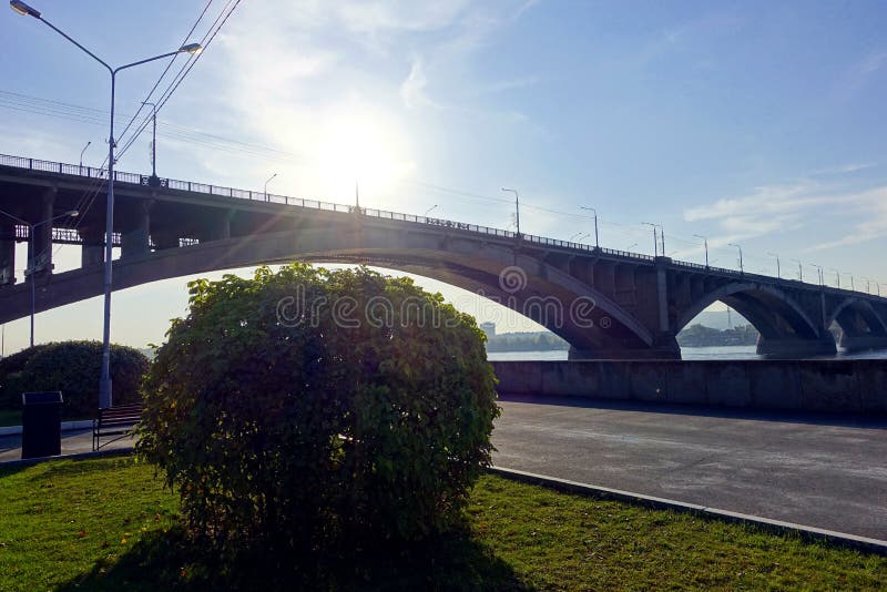 City Embankment, a Bridge Over the River Stock Image - Image of green ...