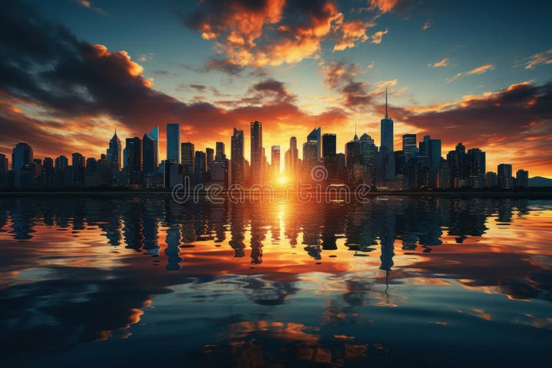 City Embracing the Sunrise Glow, Sunrise and Sunset Wallpaper Stock ...