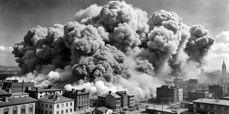 A City Engulfed in Smoke Black and White Photo of Buildings in the ...
