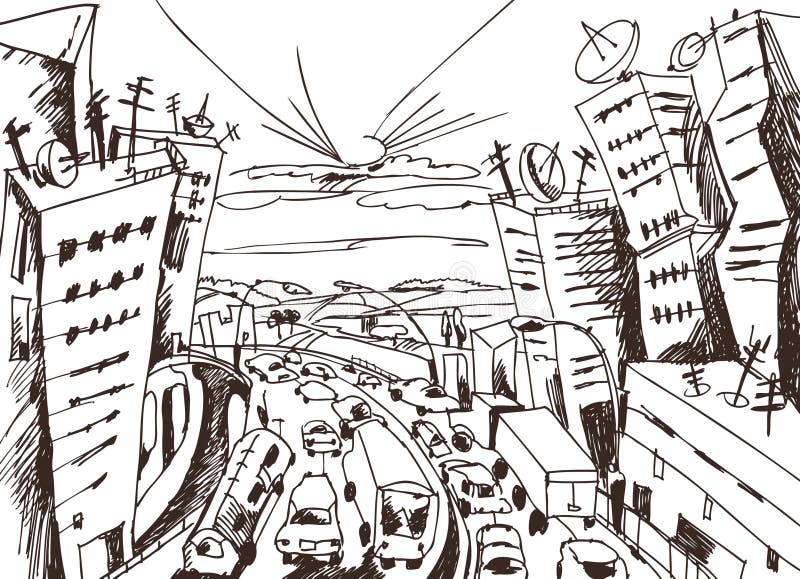 City Escape Doodle, Traffic Concept Illustration Stock Vector ...