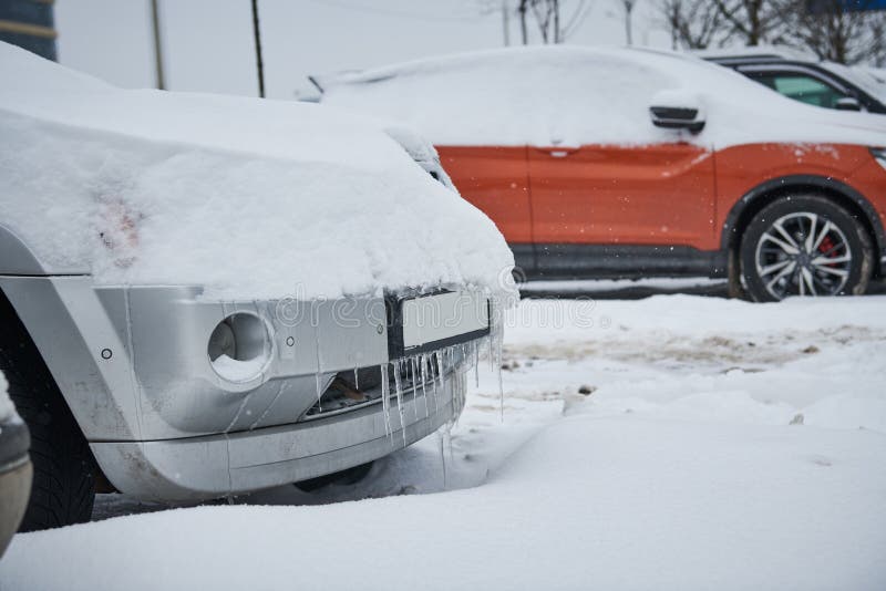 City Extreme Snowfall. Car Covered with Snow Stock Image - Image of ...