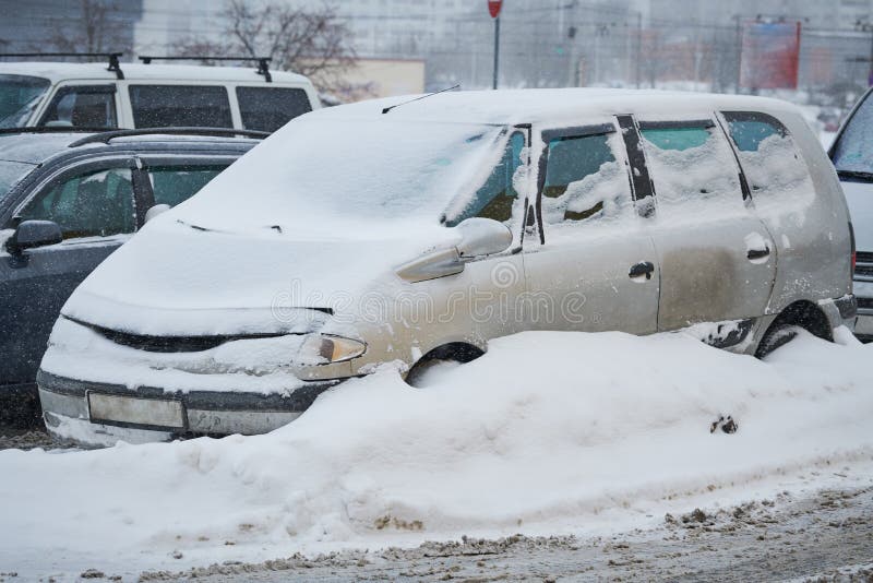 City Extreme Snowfall. Car Covered with Snow Stock Image - Image of ...