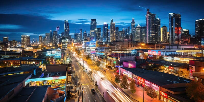 City of Finance and Trade Zone at Night Stock Illustration ...