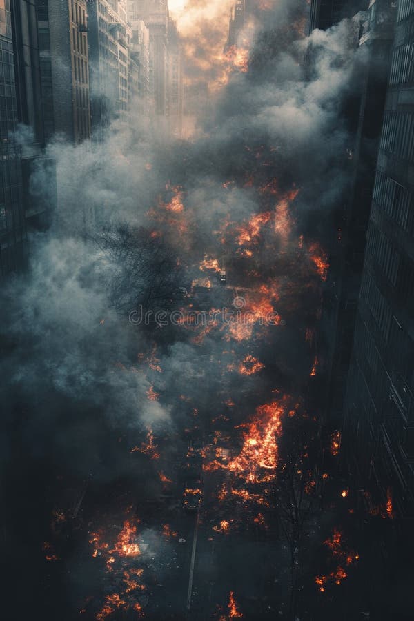 City on Fire stock image. Image of teams, streets, destruction - 381899347