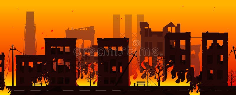 City on Fire stock vector. Illustration of damage, skyline - 227181505