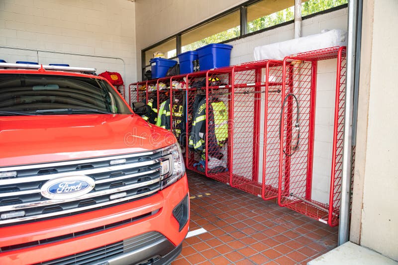City Fire Station - Doors Open and Trucks in Ready Mode Editorial ...
