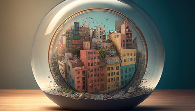City in a Fishbowl, Digital Art Illustration, Generative AI Stock ...