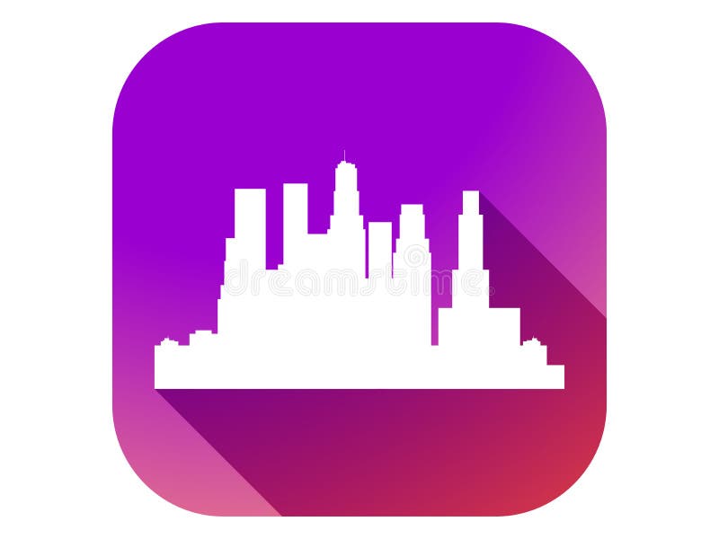 City Flat Icon with Long Shadow on Gradient Background. Skyscrapers ...