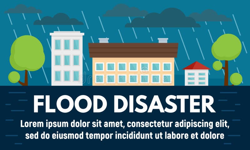 Flood Disaster Concept Banner, Flat Style Stock Vector - Illustration ...