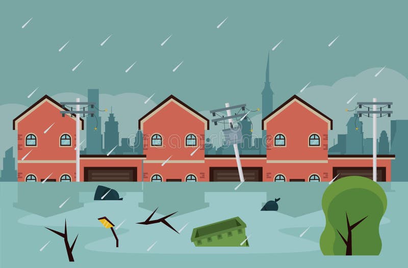 City flood scene stock vector. Illustration of buildings - 215483533