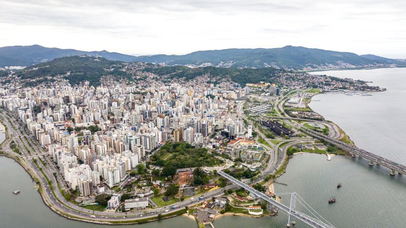 City of Florianopolis, Hercilio Luz Bridge Stock Image - Image of city ...