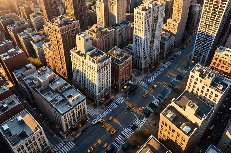 City Flow: Overhead View of a Bustling Cityscape with Intersecting ...