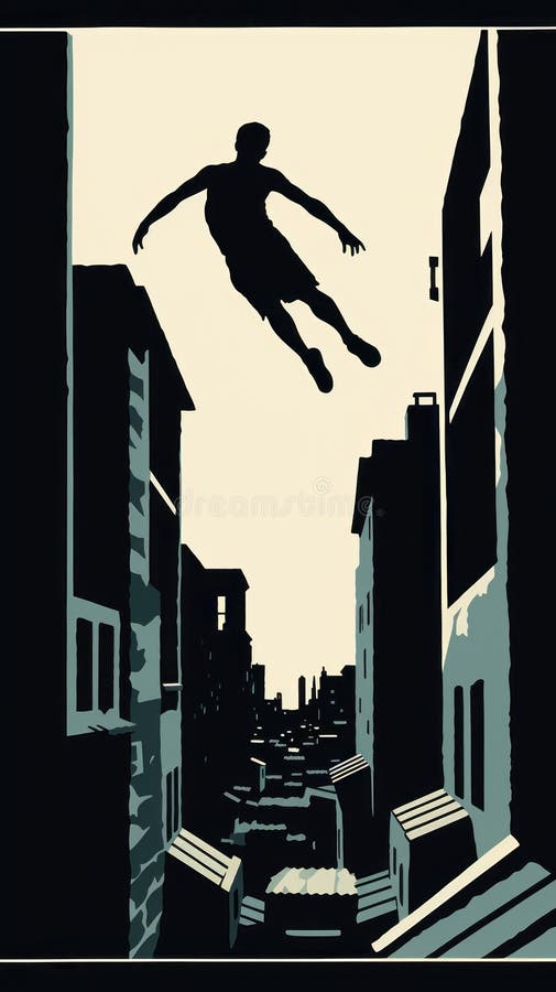 A City and a Flying Man, AI Stock Illustration - Illustration of ...