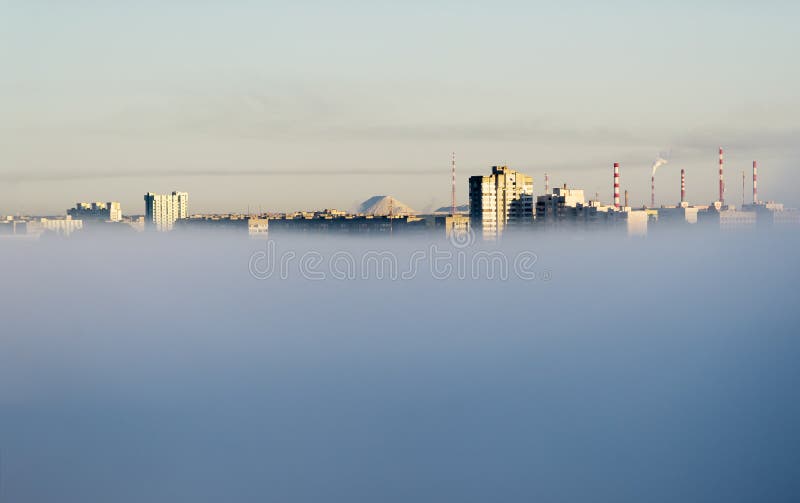 The city in fog stock photo. Image of misty, mist, morning - 73699726