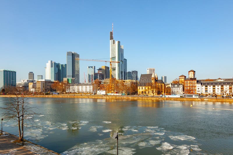 City of Frankfurt, Germany with River Main and Floating Ice Stock Image ...