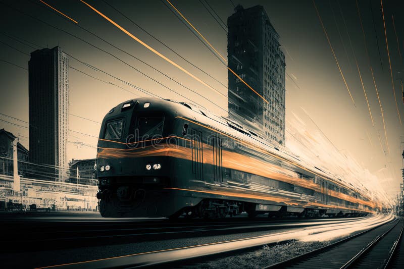 In the City, in Front of a Speeding Train Stock Illustration ...