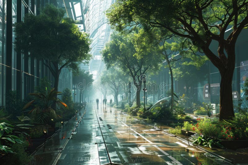 A City in the Future Covered in Greenery, Forest and Trees Filled the ...