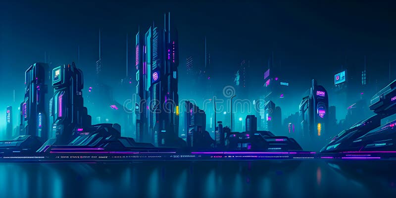 The City of the Future in Dark Colors Stock Illustration - Illustration ...