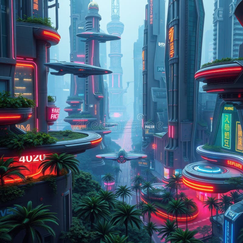 The City of the Future, Different Plants, Flying Cars Stock ...