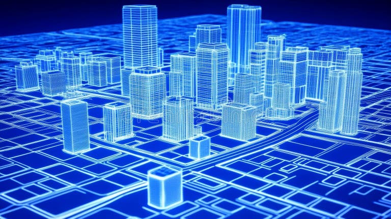 A City of the Future is Envisioned As a Wireframe Structure, Situated ...