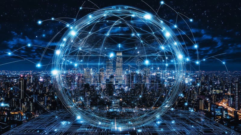 A City of the Future, Highlighted by Luminous Data Streams and Digital ...