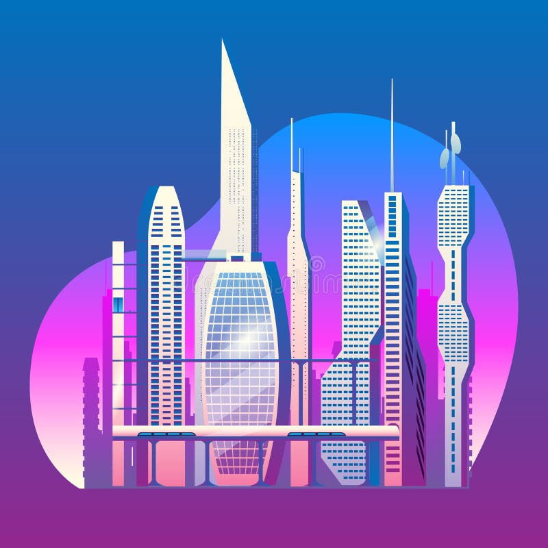 City of the Future Skyscrapers at Dawn. Stock Vector - Illustration of ...