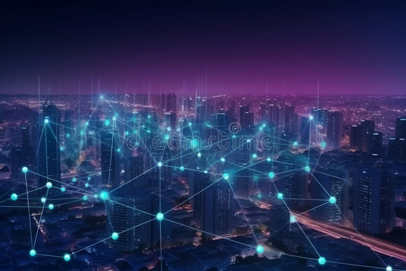City of the Future. Smart City and Abstract Line and Dot Connect with ...
