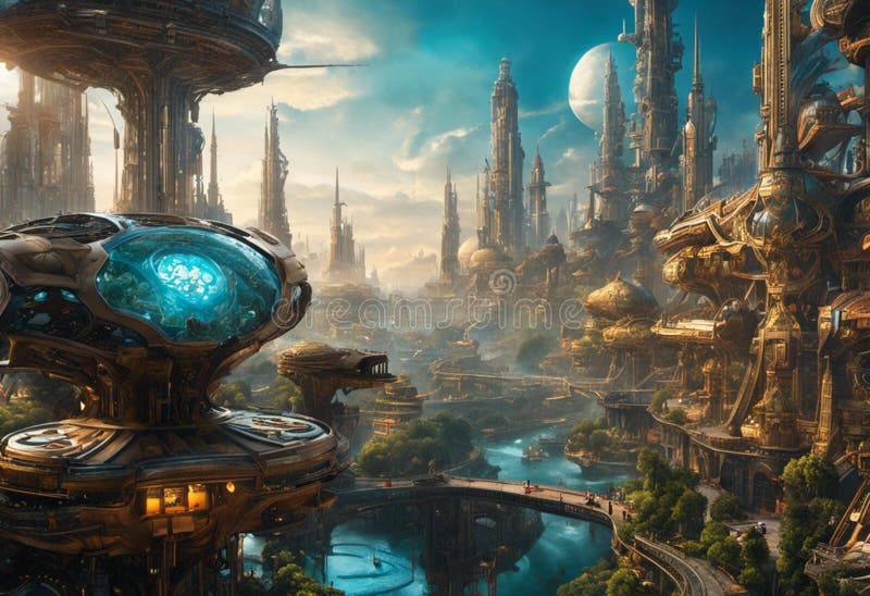 City, with Futuristic Architecture and Hovering Objects in the Sky, AI ...