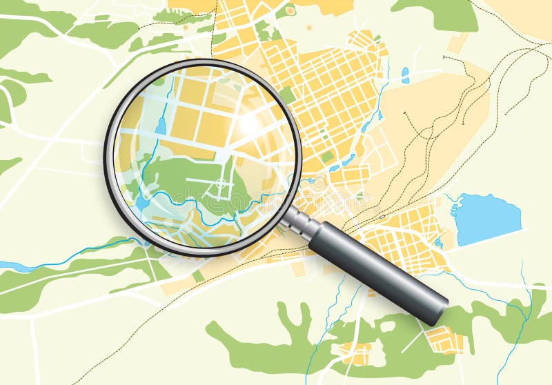 City Geo Map and Zoom Lens stock vector. Illustration of location ...