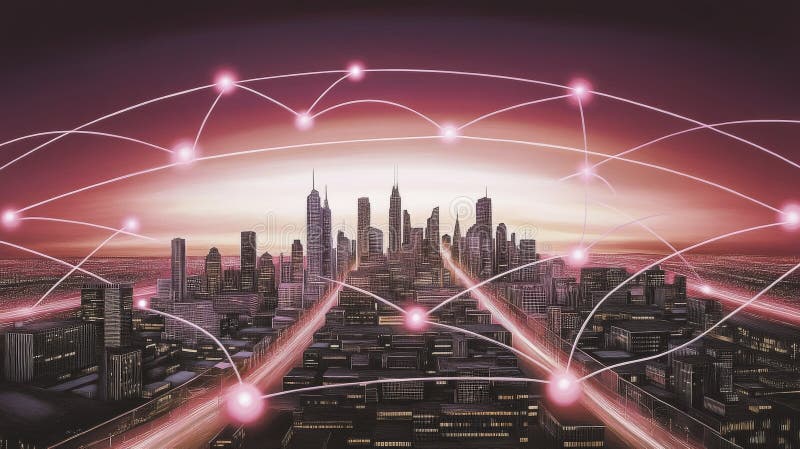 City with Global Connection Represented by Digital Arcs Stock ...