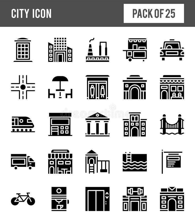 25 City Glyph Icon Pack. Vector Illustration Stock Vector ...