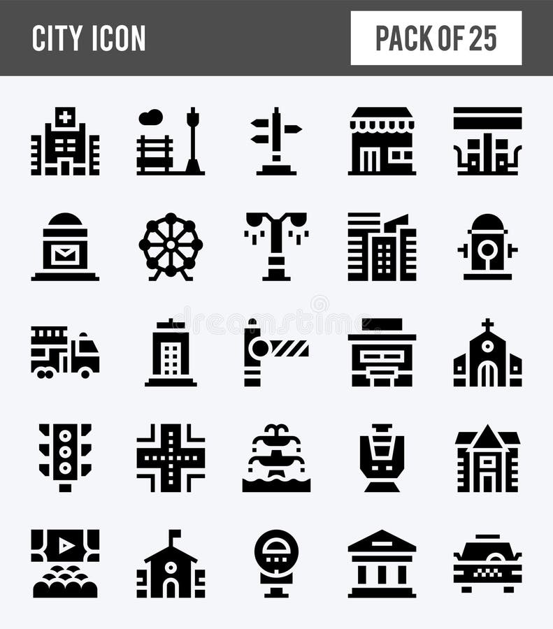 25 City Glyph Icon Pack. Vector Illustration Stock Vector ...