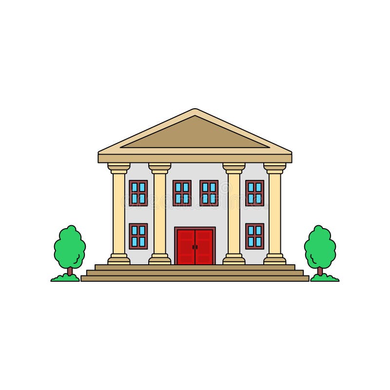 Town Hall Building Icon with Flat Style Stock Vector - Illustration of ...