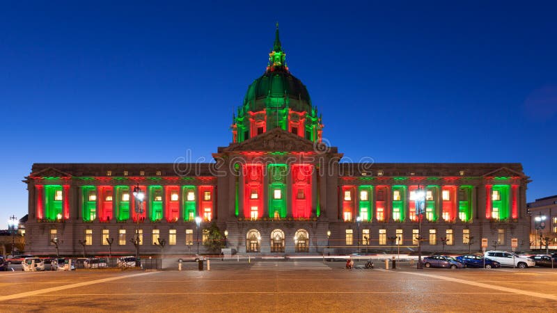 City Hall In Christmas Lights Stock Photo - Image of civic, building ...