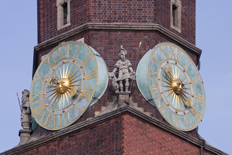 City Hall Clock, Wroclaw, Poland. Stock Photo - Image of face, building ...
