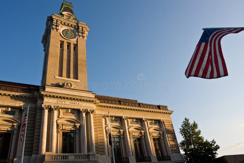 City hall and flag stock photo. Image of town, clock - 12019912