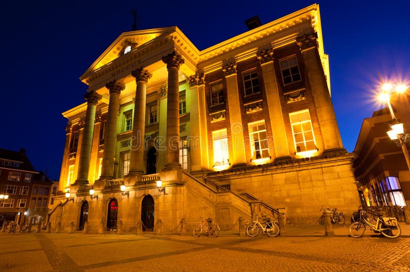 City Hall in Groningen at Night Stock Image - Image of blue, dutch ...