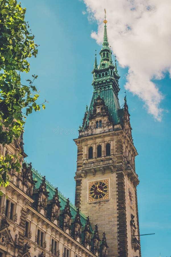 City Hall Tower. Vertical Shot. Hamburg, Germany Stock Photo - Image of ...