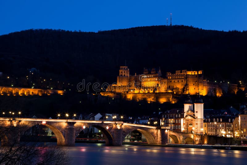 City of Heidelberg at Night Stock Photo - Image of romantic, bridge ...