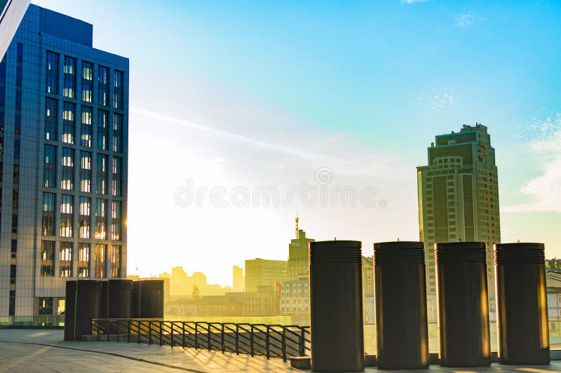 City High Buildings in Sunset Stock Image - Image of grey, architecture ...
