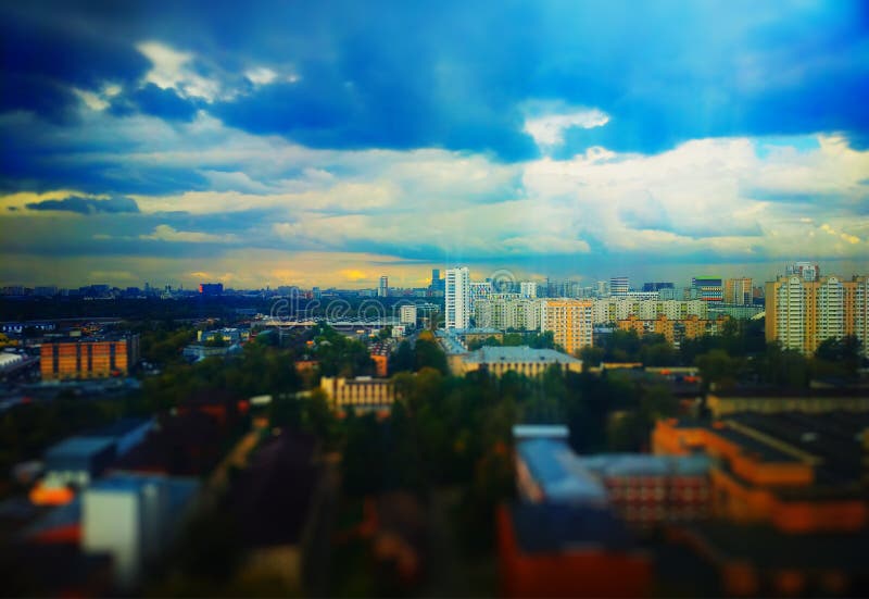 City Horizon with Dramatic Bottom Bokeh Background Stock Image - Image ...