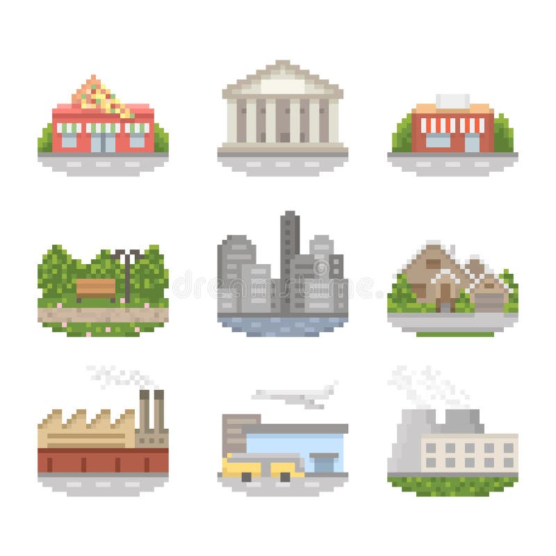 City Icon Set stock vector. Illustration of pixelated - 53428184