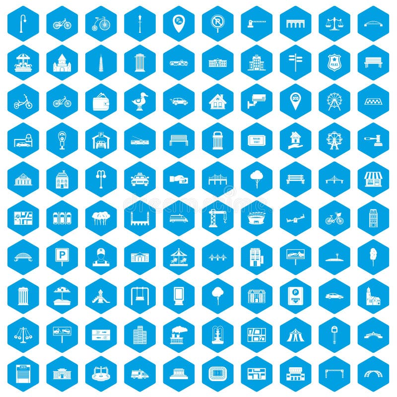100 city icons set blue stock vector. Illustration of bank - 120592448
