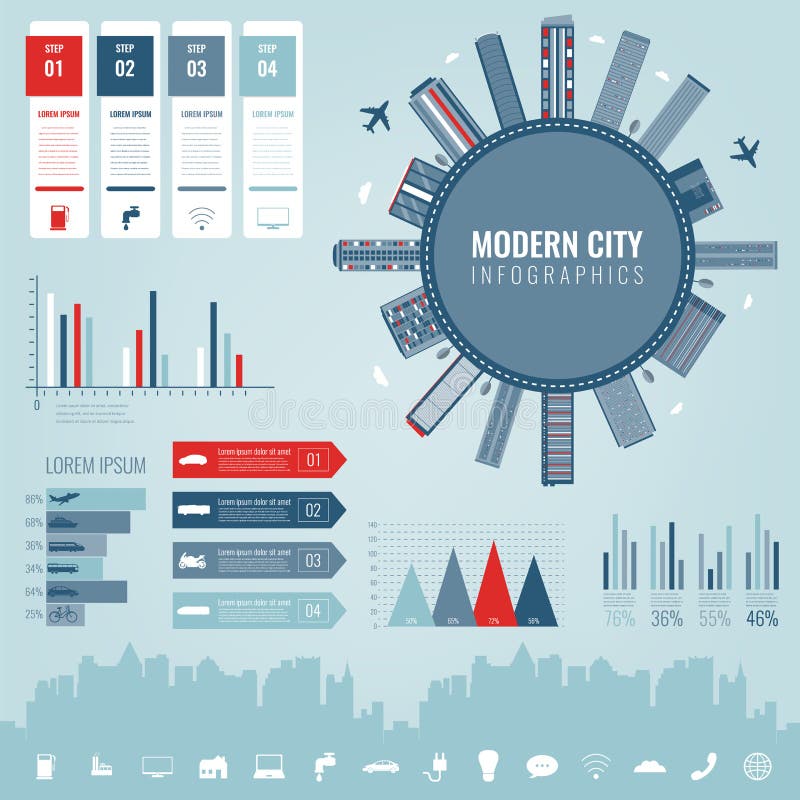 City Infographics Set with Charts and Other Elements. Vector Stock ...