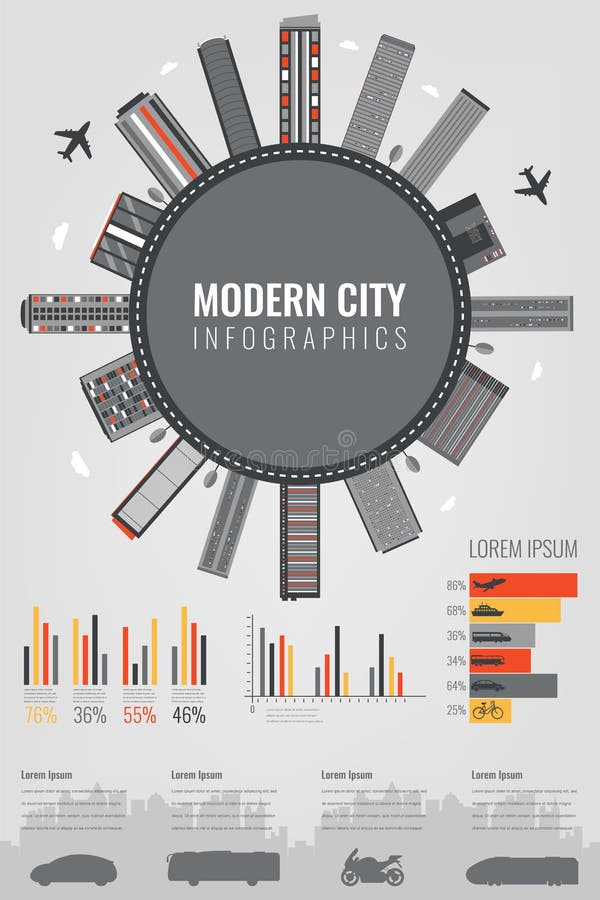 City Infographics Set with Charts and Other Elements. Vector Stock ...
