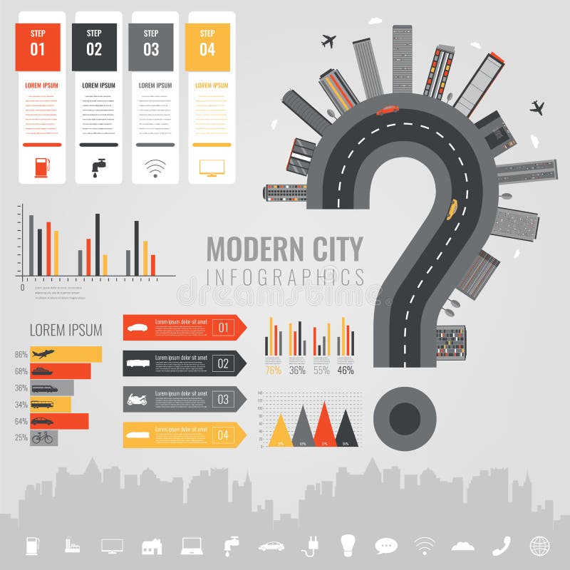 City Infographics Set with Charts and Other Elements. Vector Stock ...