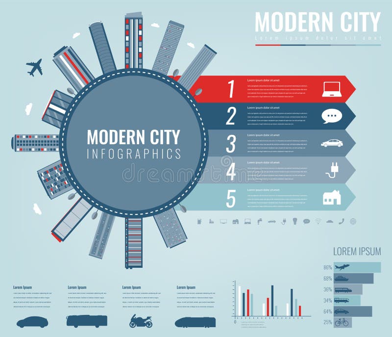 City Infographics Set with Charts and Other Elements. Vector Stock ...