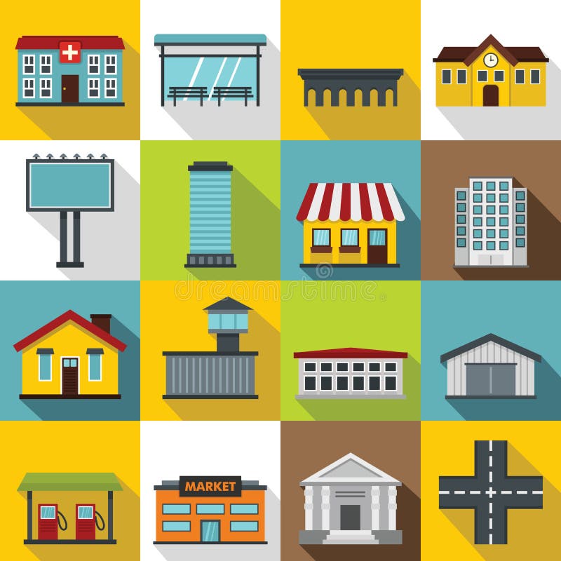 City Infrastructure Items Icons Set, Flat Style Stock Vector ...