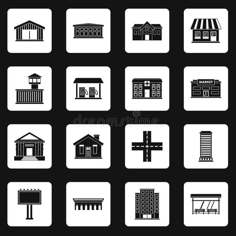 City Infrastructure Items Icons Set Squares Vector Stock Vector ...